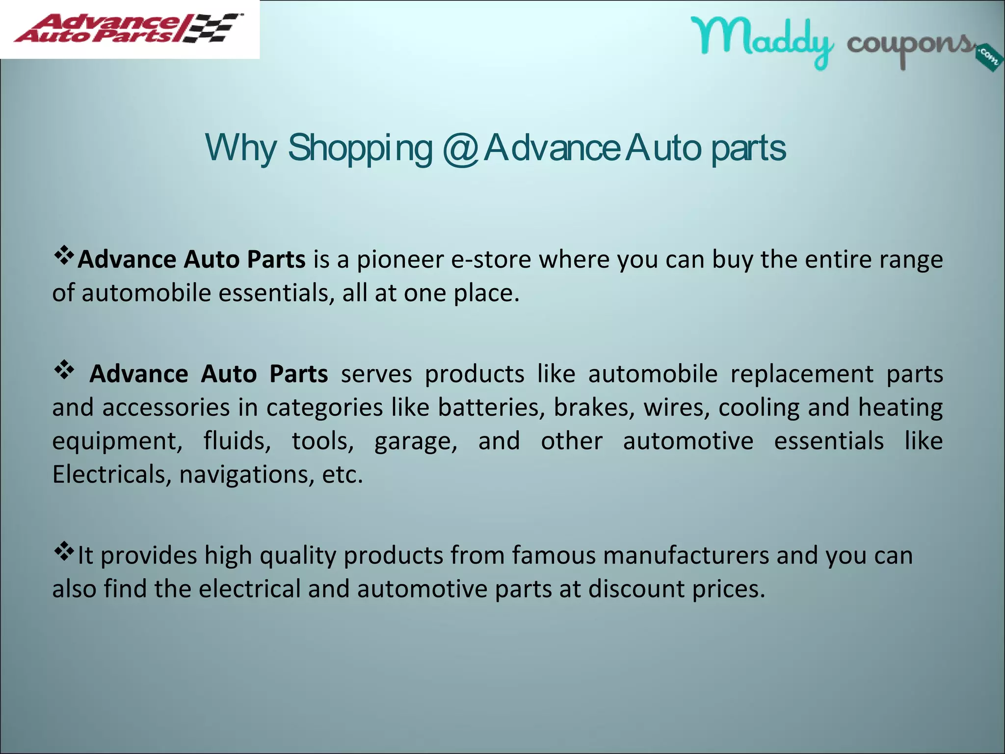 Save your money with all your purchase on Advance auto parts using ...