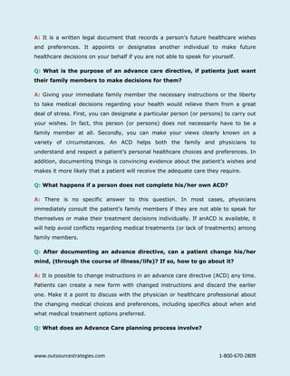 Advance Care Planning – Frequently Asked Questions & Answers | PDF