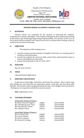 Advance class training designn 2016 | PDF