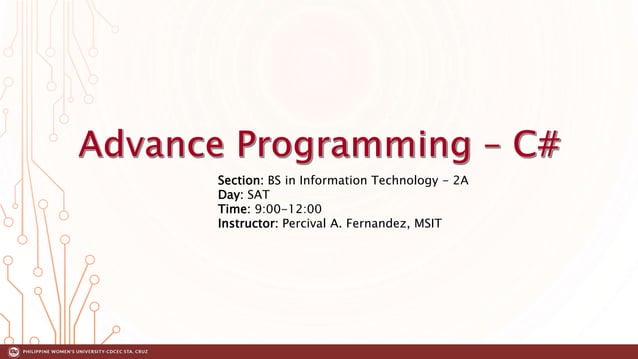 Advance C# Programming Part 1.pptx | Programming Languages | Computing
