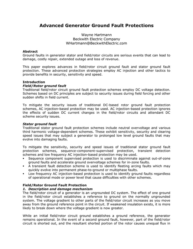 Advanced Generator Ground Fault Protections | PDF