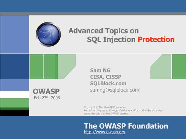 Advanced Topics On Sql Injection Protection | PPT