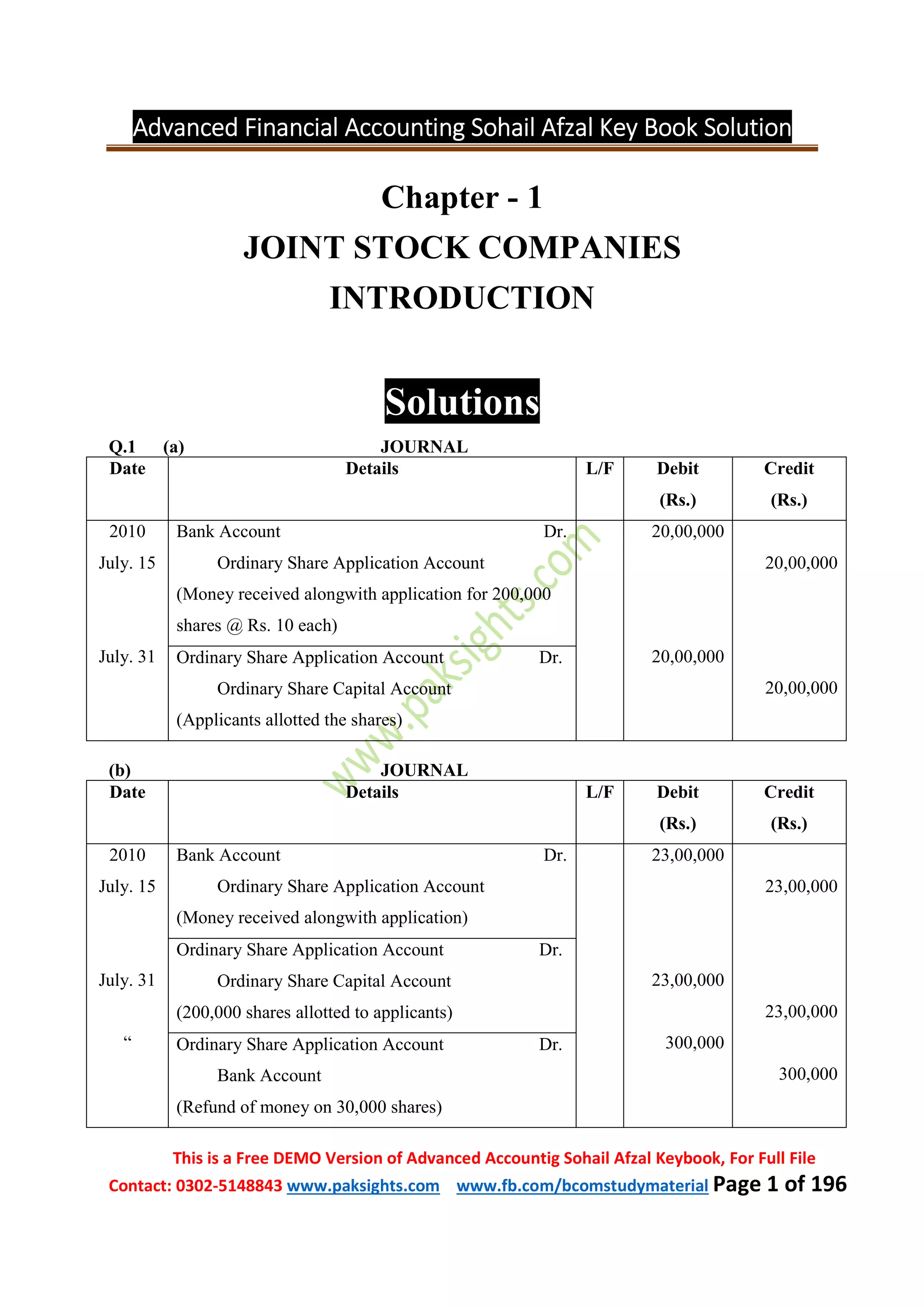 Advanced accounting by sohail afzal keybook solution pdf | PDF