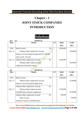 Advanced accounting by sohail afzal keybook solution pdf | PDF