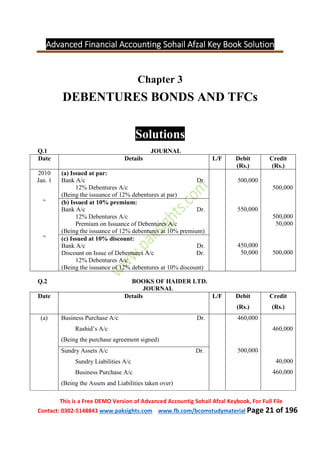 Advanced accounting by sohail afzal keybook solution pdf | PDF