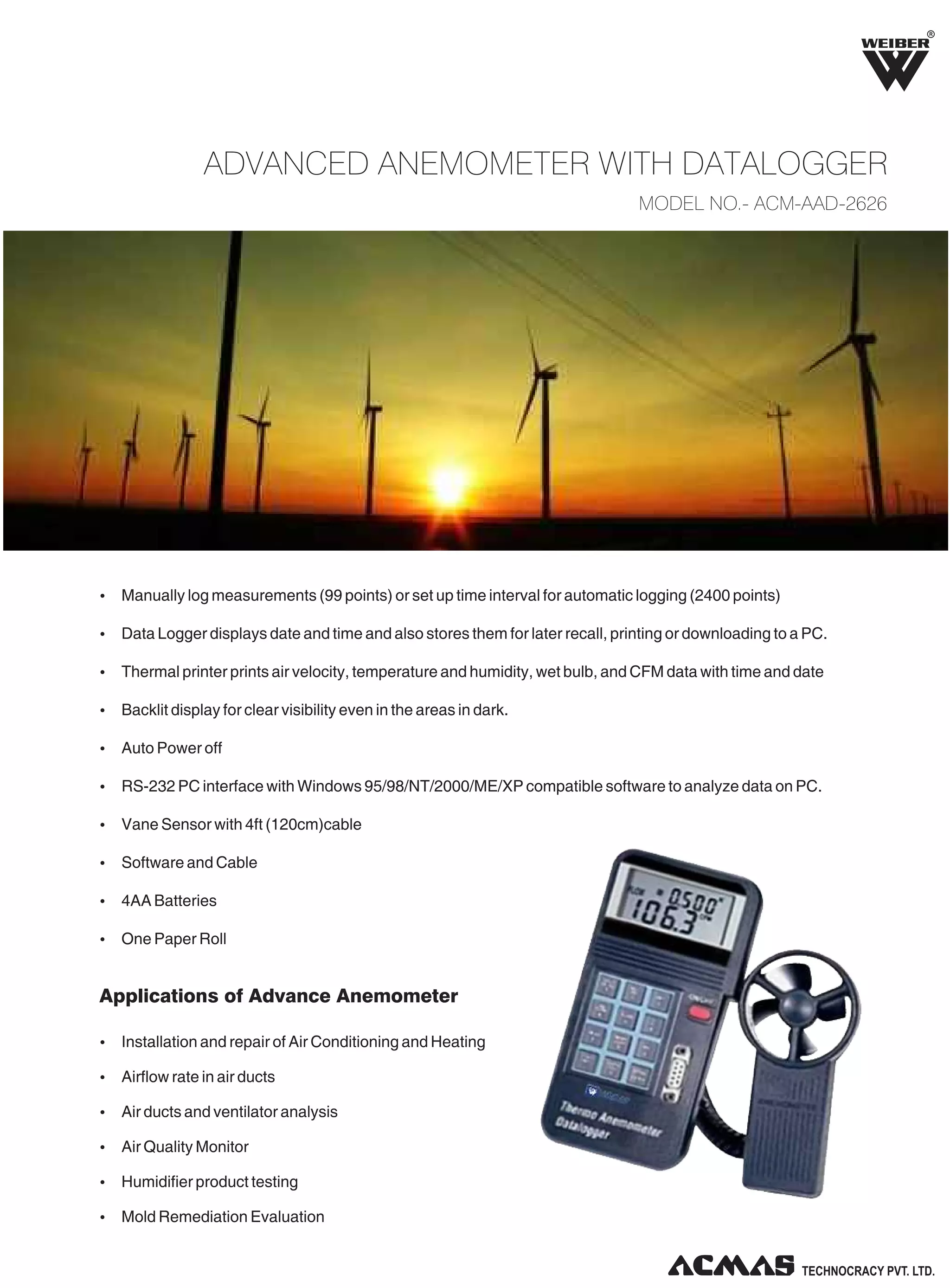 Advanced Anemometer With Datalogger by ACMAS Technologies Pvt Ltd. | PDF