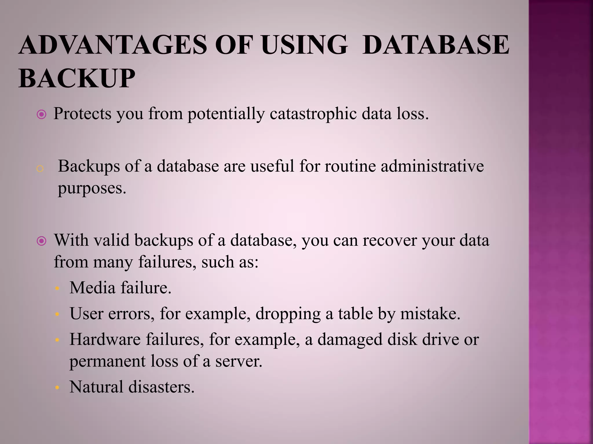 Backup and recovery in sql server database | PPTX