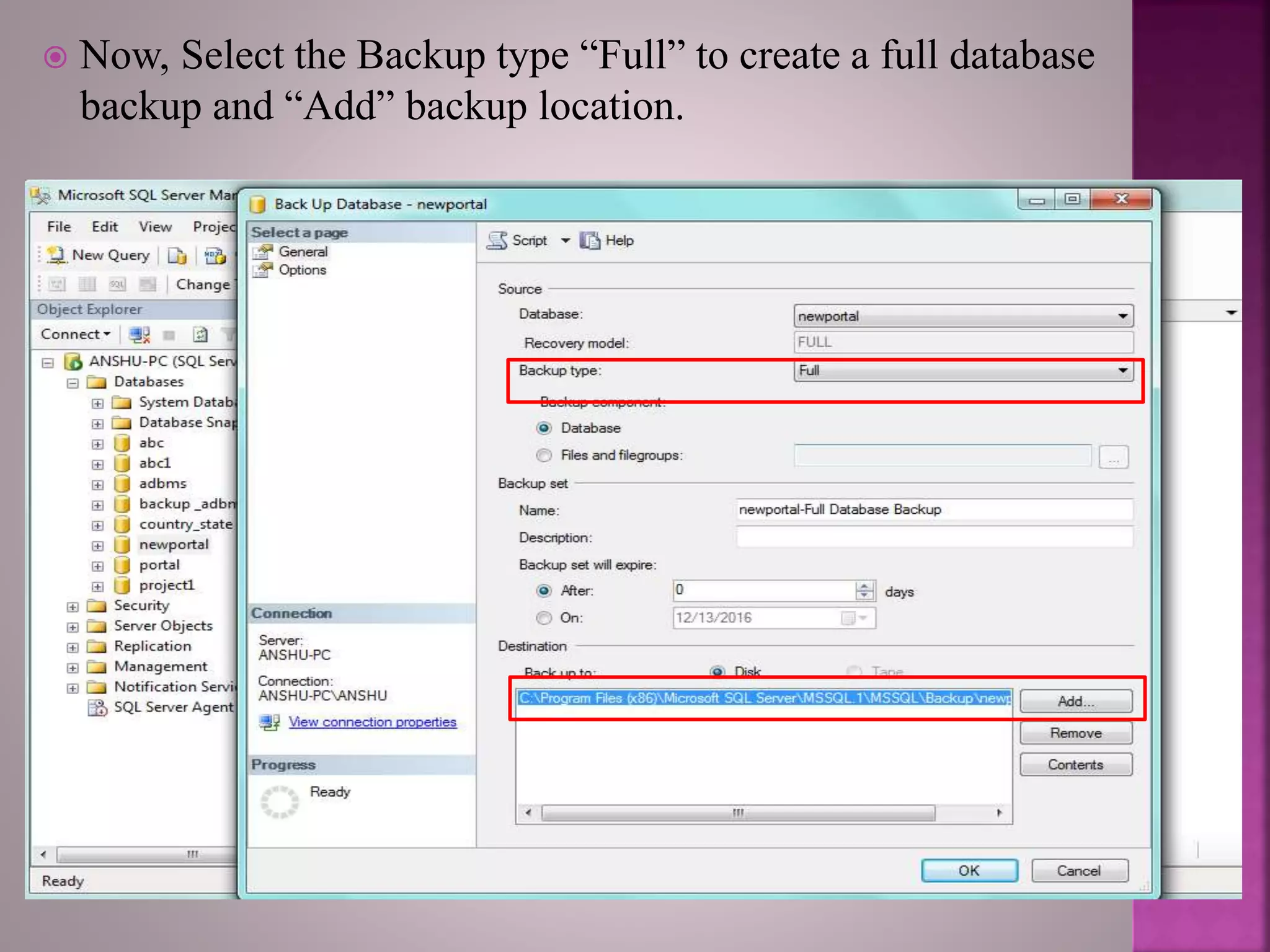 Backup and recovery in sql server database | PPTX