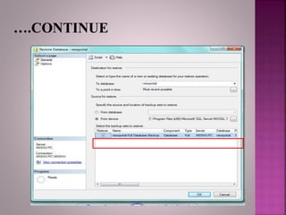 Backup and recovery in sql server database | PPTX
