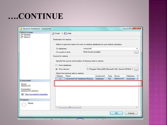 Backup and recovery in sql server database | PPTX