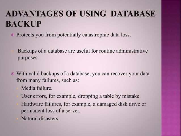 Backup and recovery in sql server database | PPTX