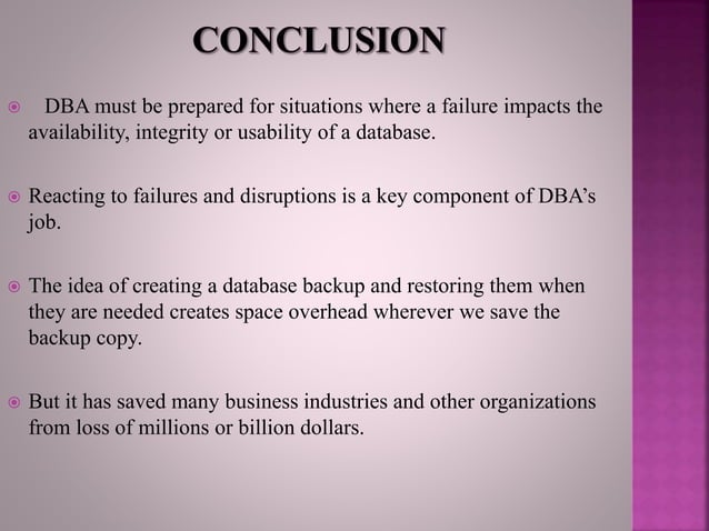 Backup and recovery in sql server database | PPTX