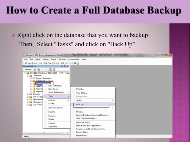 Backup and recovery in sql server database | PPTX