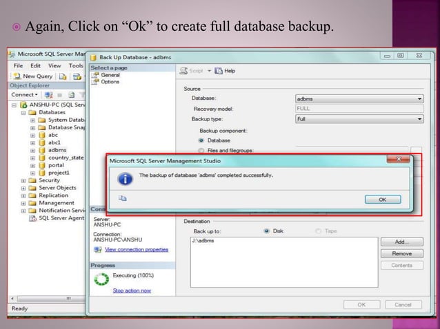 Backup and recovery in sql server database | PPTX