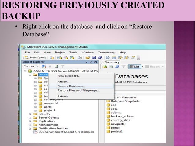 Backup and recovery in sql server database | PPTX