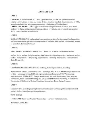 Advanced cad | DOC | 3-D Graphics | Computer Software and Applications