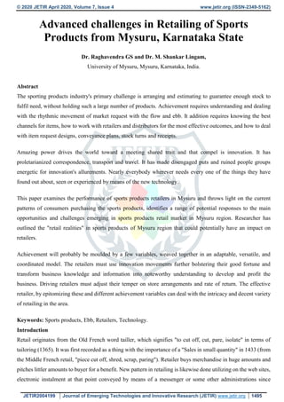 Advanced challenges in retailing of sports products in mysuru, karnataka state | PDF