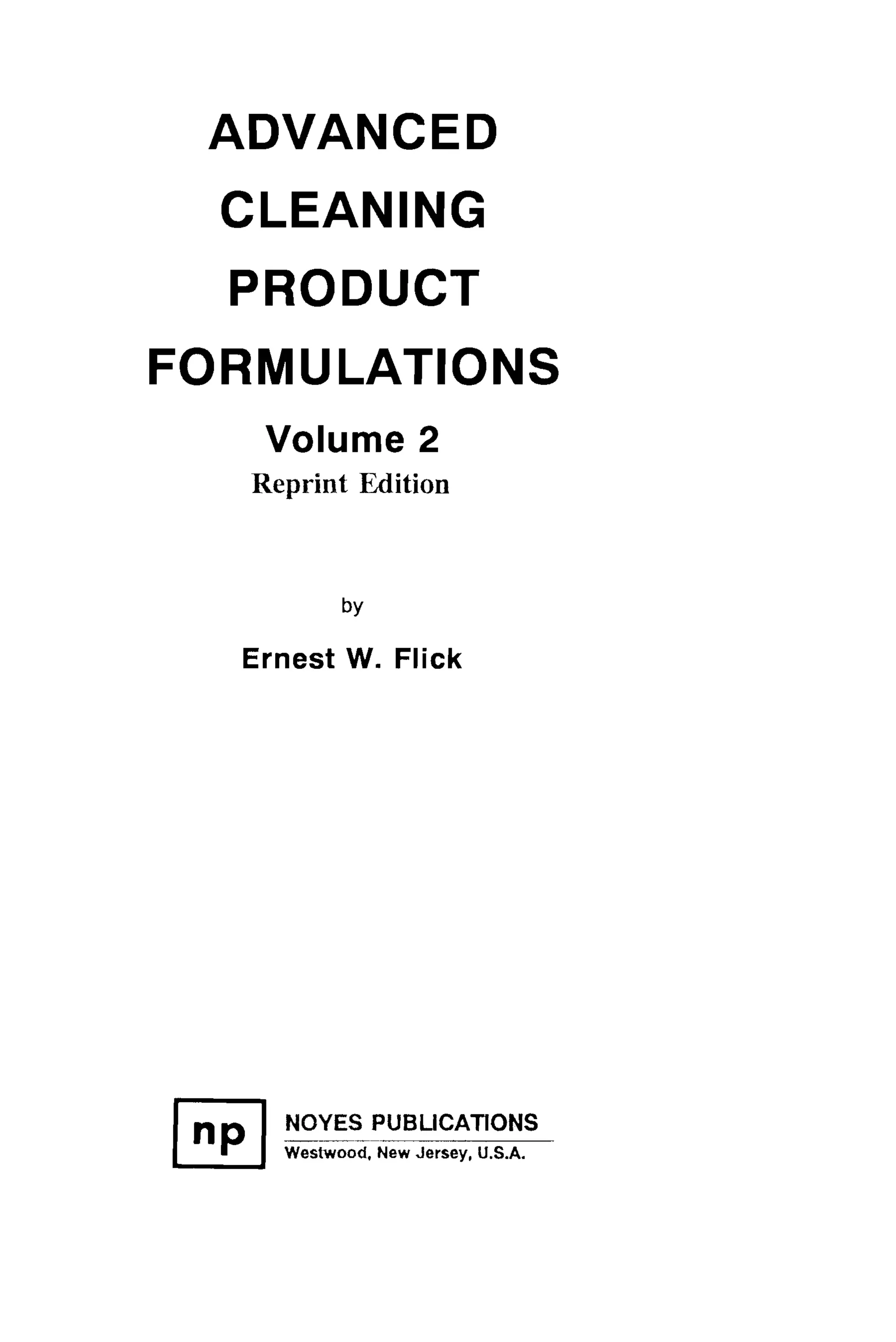 Advanced cleaning product formulations Vol. 2 | PDF
