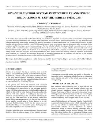 Advanced control systems in two wheeler and finding the collision site ...