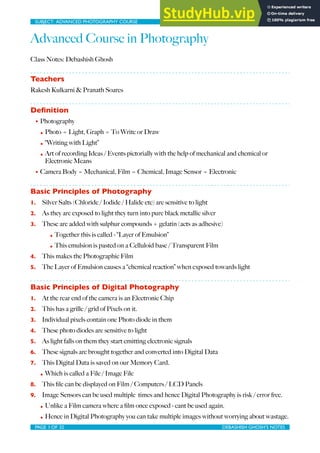 Advanced Course In Photography Basic Principles Of Photography | PDF