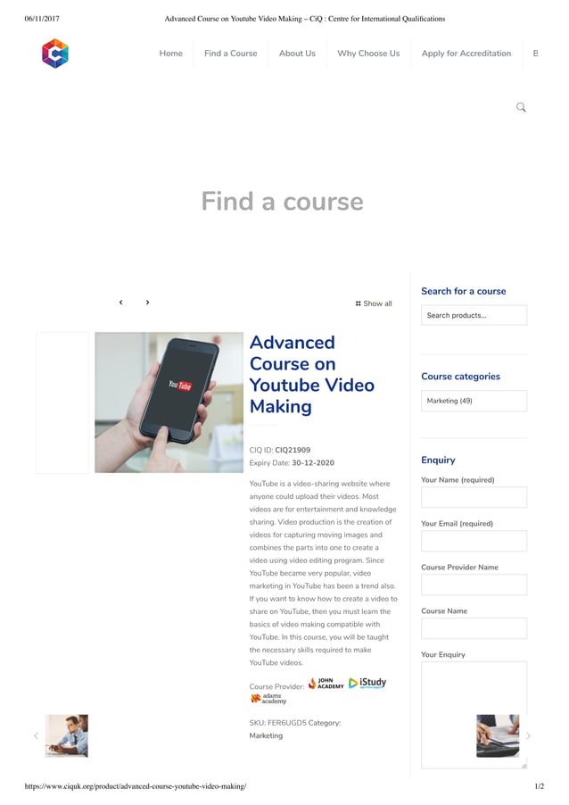 Advanced course on youtube video making – CIQ | PDF