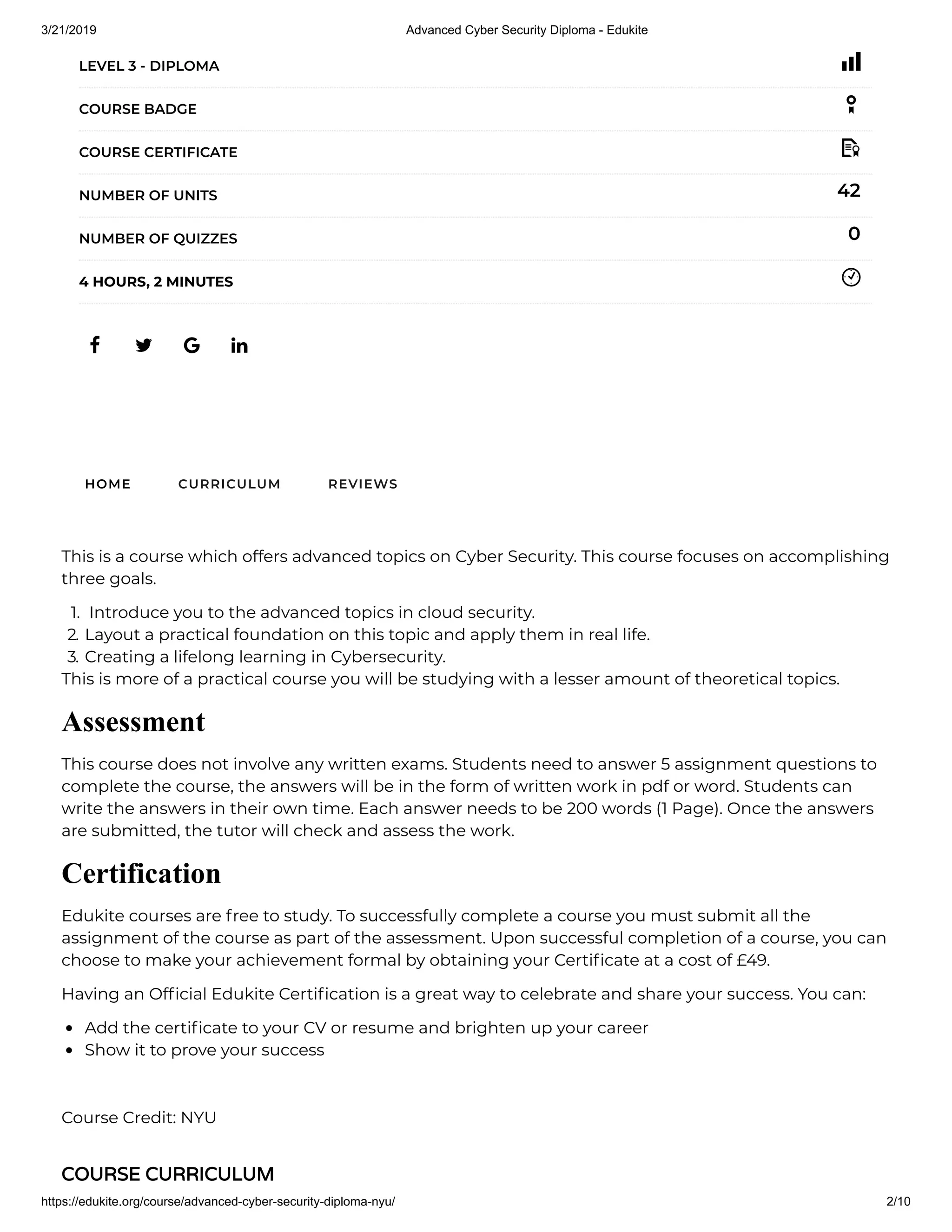 Advanced Cyber Security Diploma - Edukite | PDF