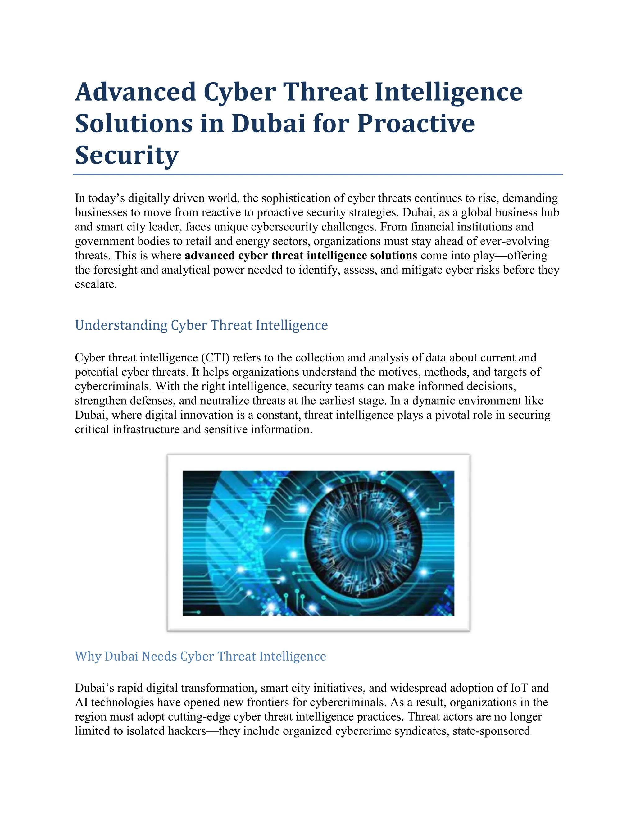 Advanced Cyber Threat Intelligence Solutions in Dubai for Proactive ...