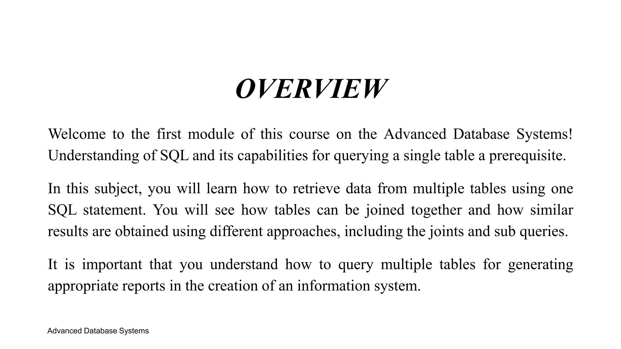 Advanced Database Systems Presentation 3pptx