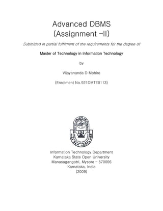MTech - Advanced_DBMS_Assignment | PDF