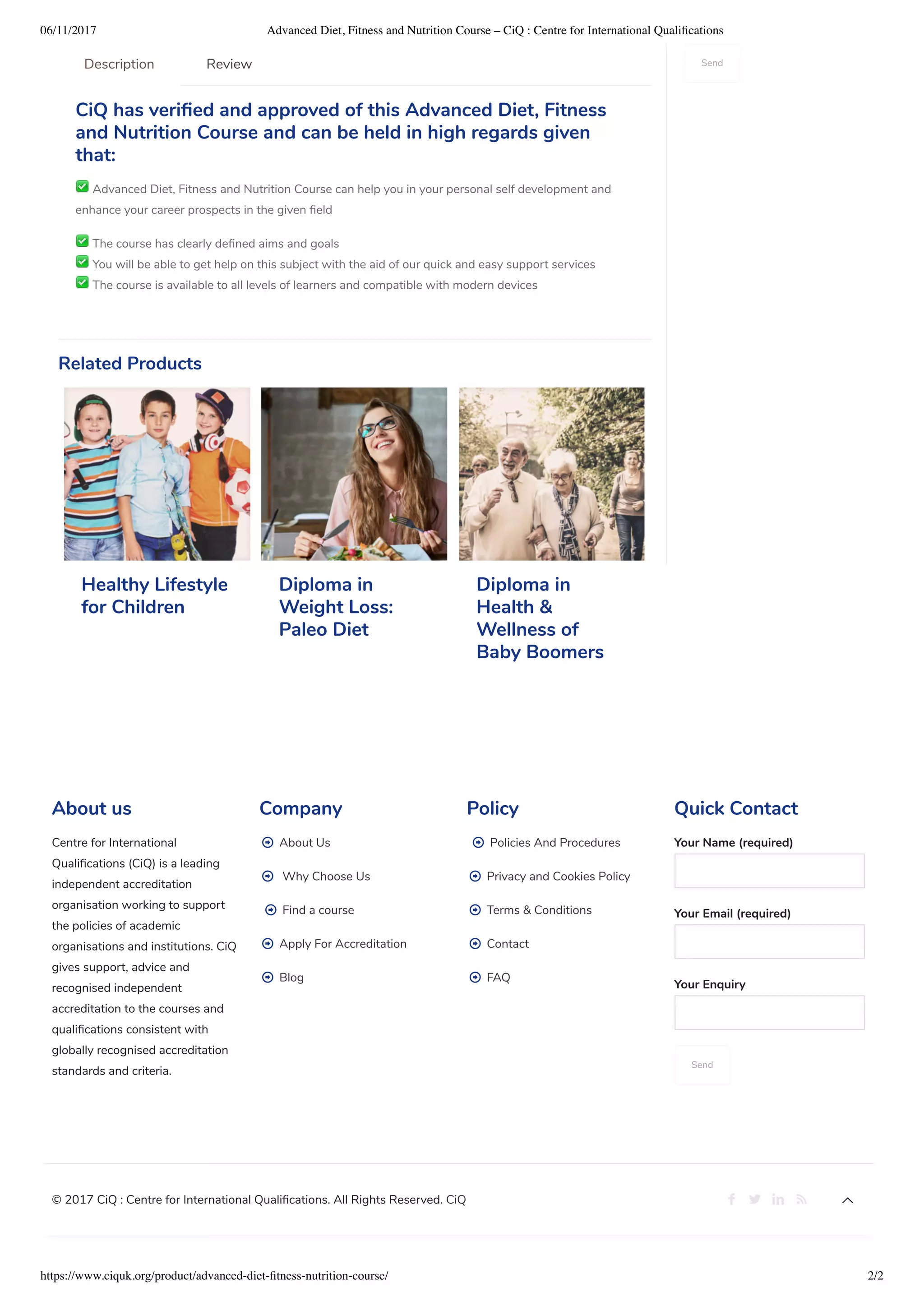 Advanced diet, fitness and nutrition course – CIQ | PDF