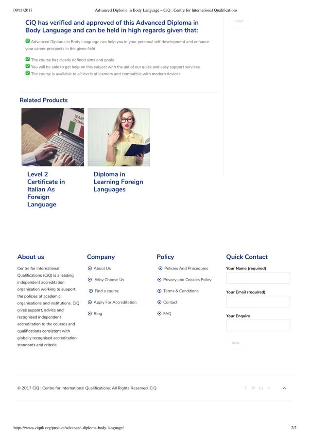 Advanced diploma in body language – CIQ | PDF