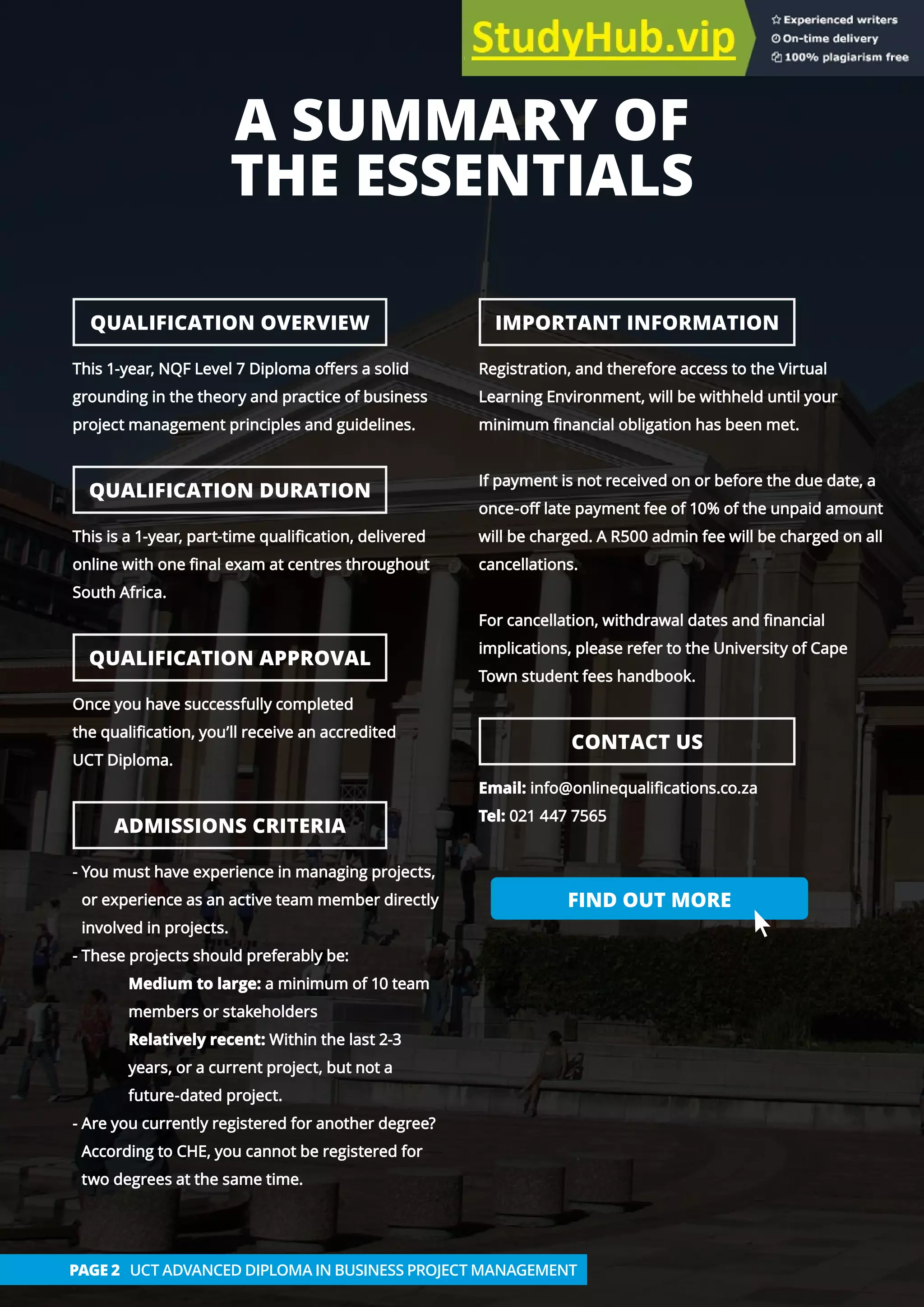 ADVANCED DIPLOMA IN BUSINESS PROJECT MANAGEMENT INFORMATION PACK | PDF