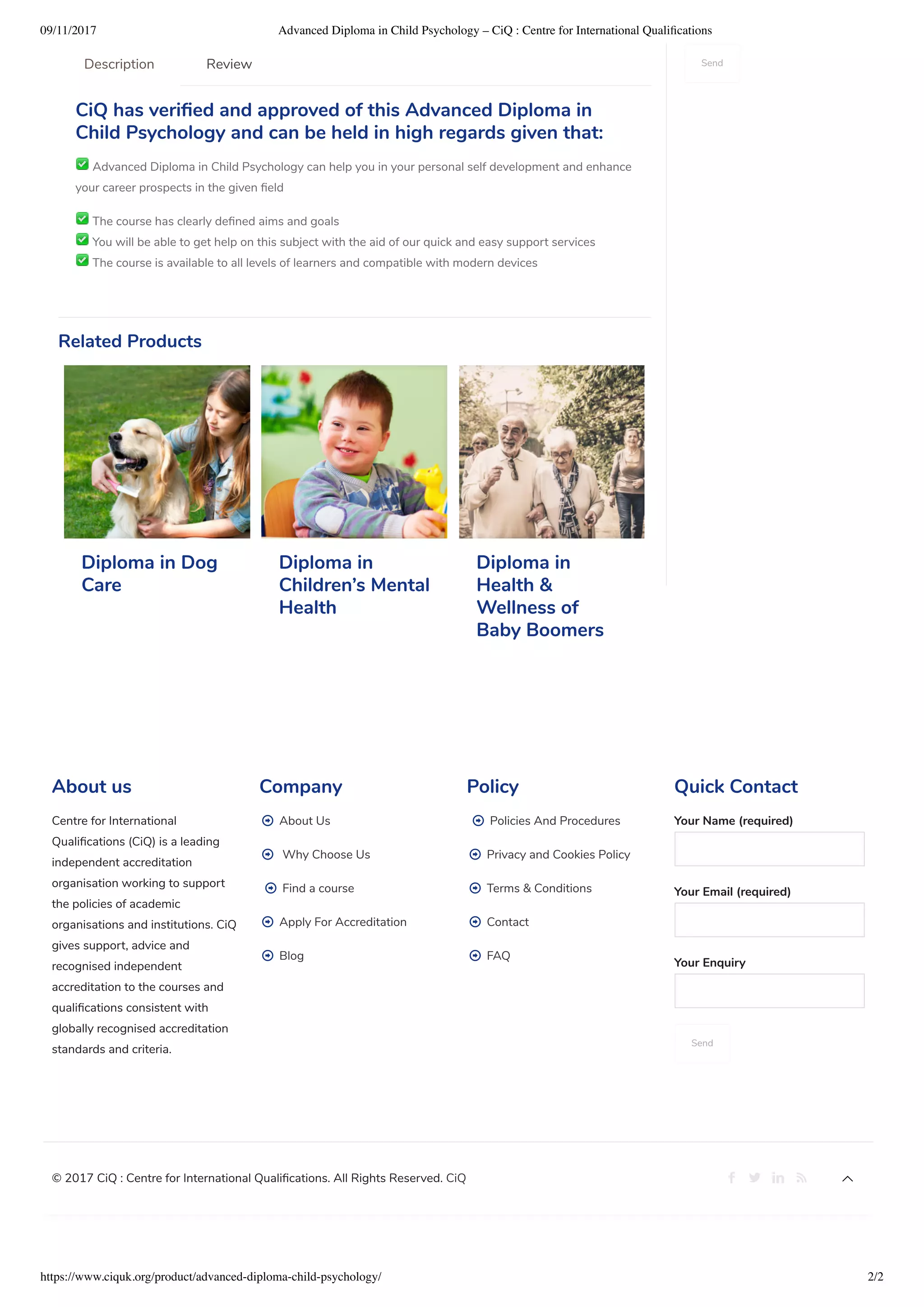 Advanced diploma in child psychology –CIQ | PDF