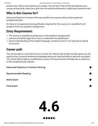 Advanced diploma in content writing - course gate | PDF | Educational ...