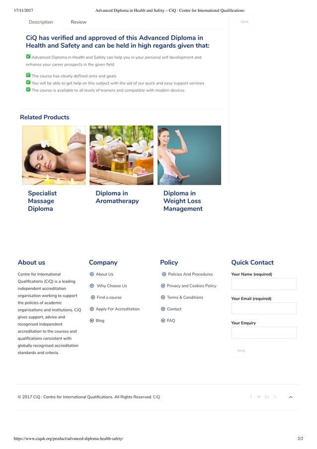 Advanced diploma in health and safety – CIQ | PDF | Medical Health