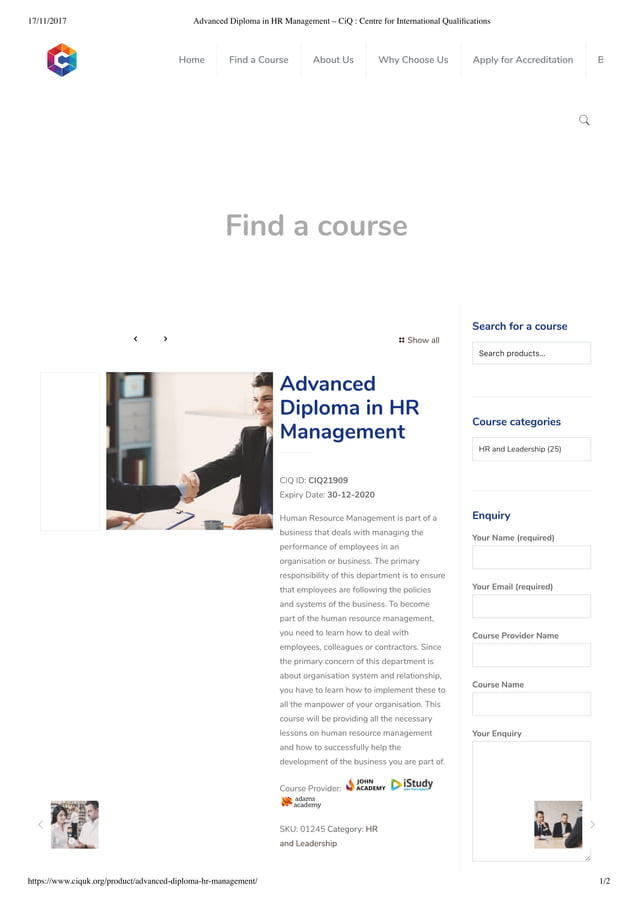 Advanced diploma in hr management – CIQ | PDF