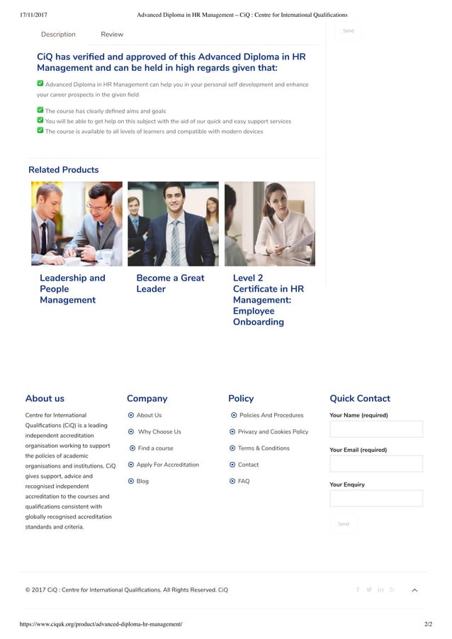 Advanced diploma in hr management – CIQ | PDF