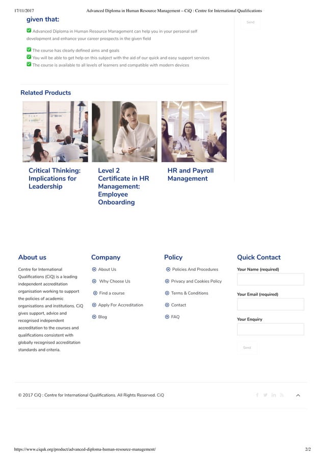 Advanced diploma in human resource management – CIQ | PDF