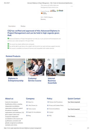 Advanced diploma in project management – centre for international ...