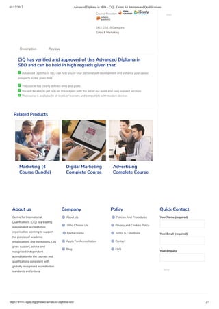 Advanced diploma in seo – Centre for International Qualifications (CIQ) | PDF