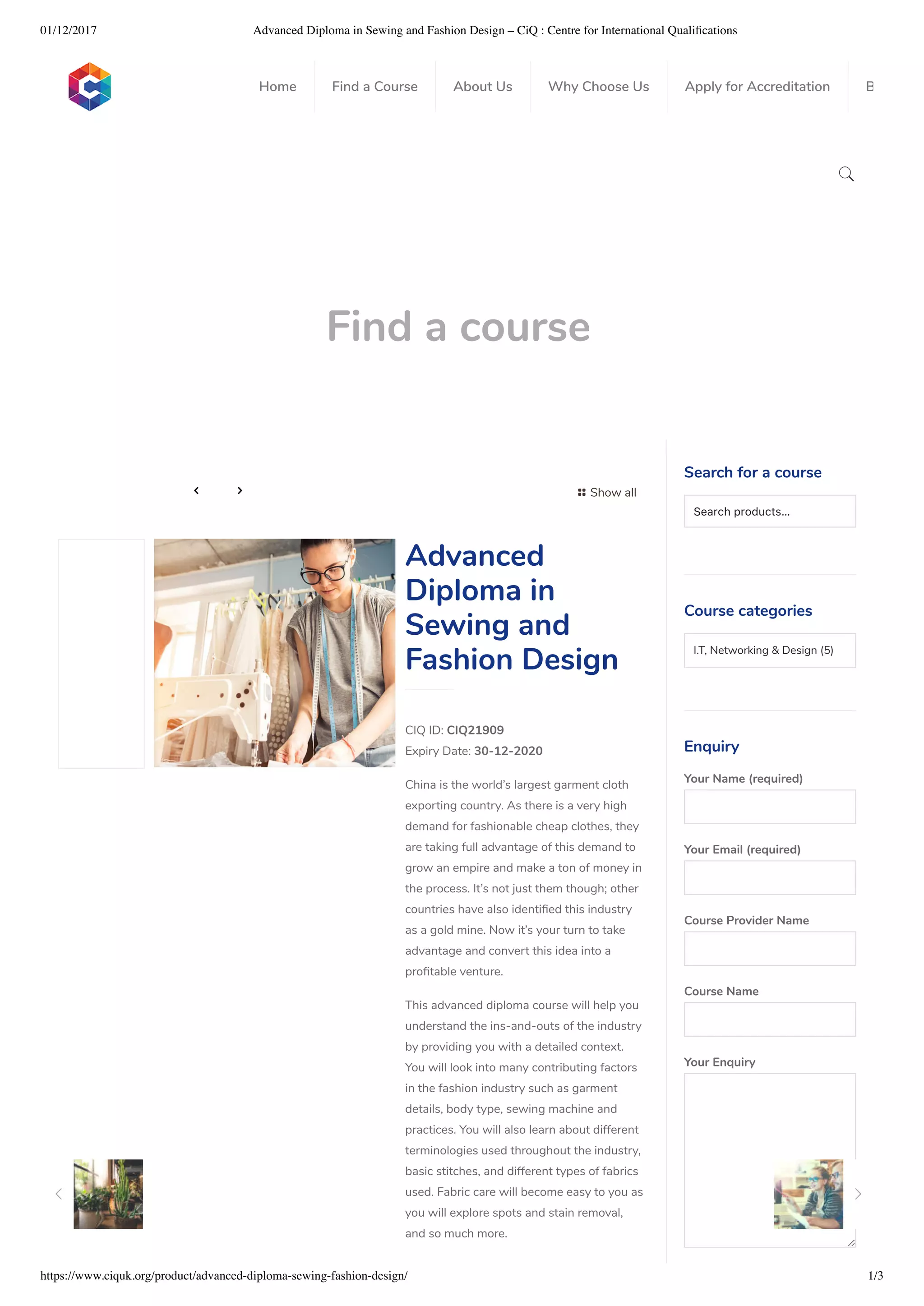 Advanced diploma in sewing and fashion design – Centre for ...