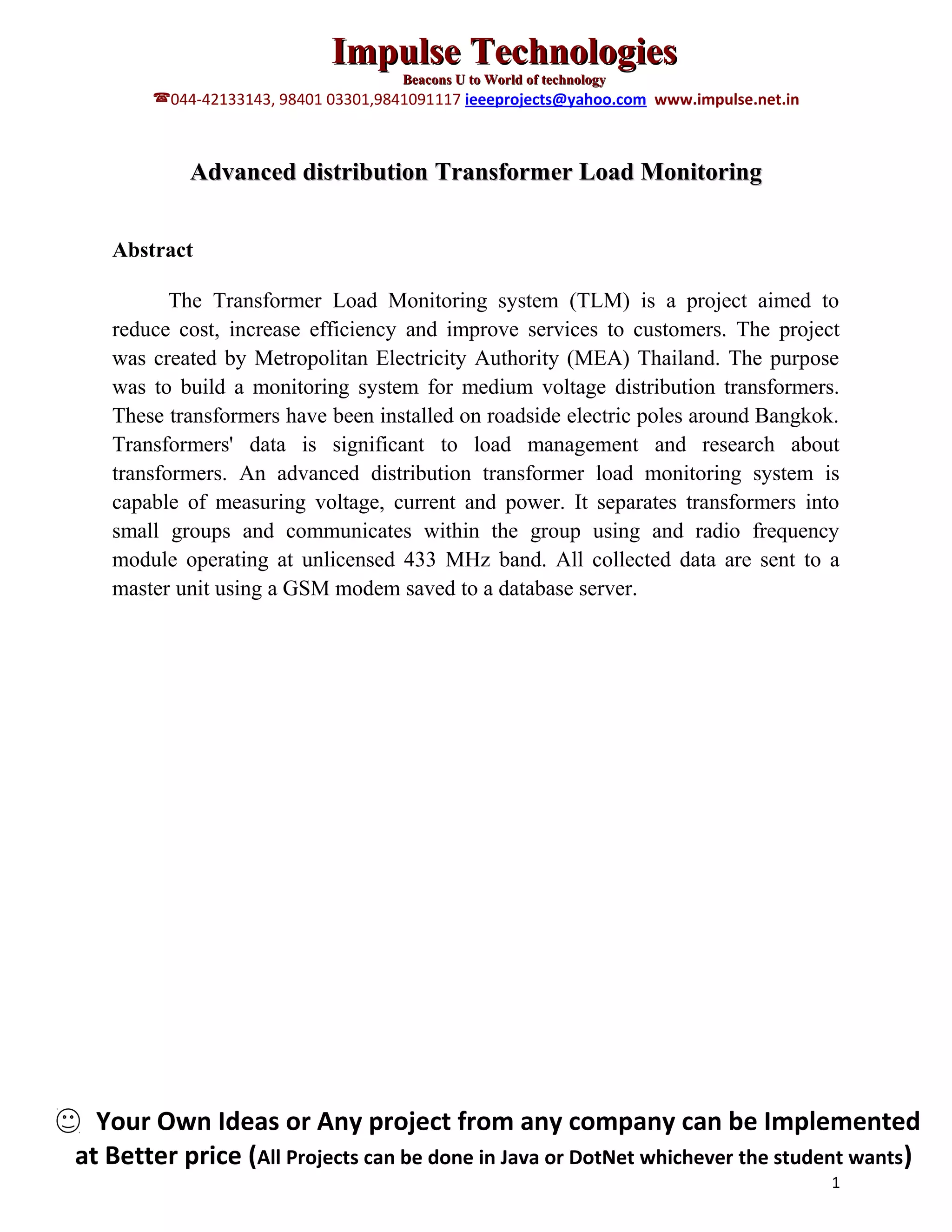Advanced distribution transformer load monitoring | DOC