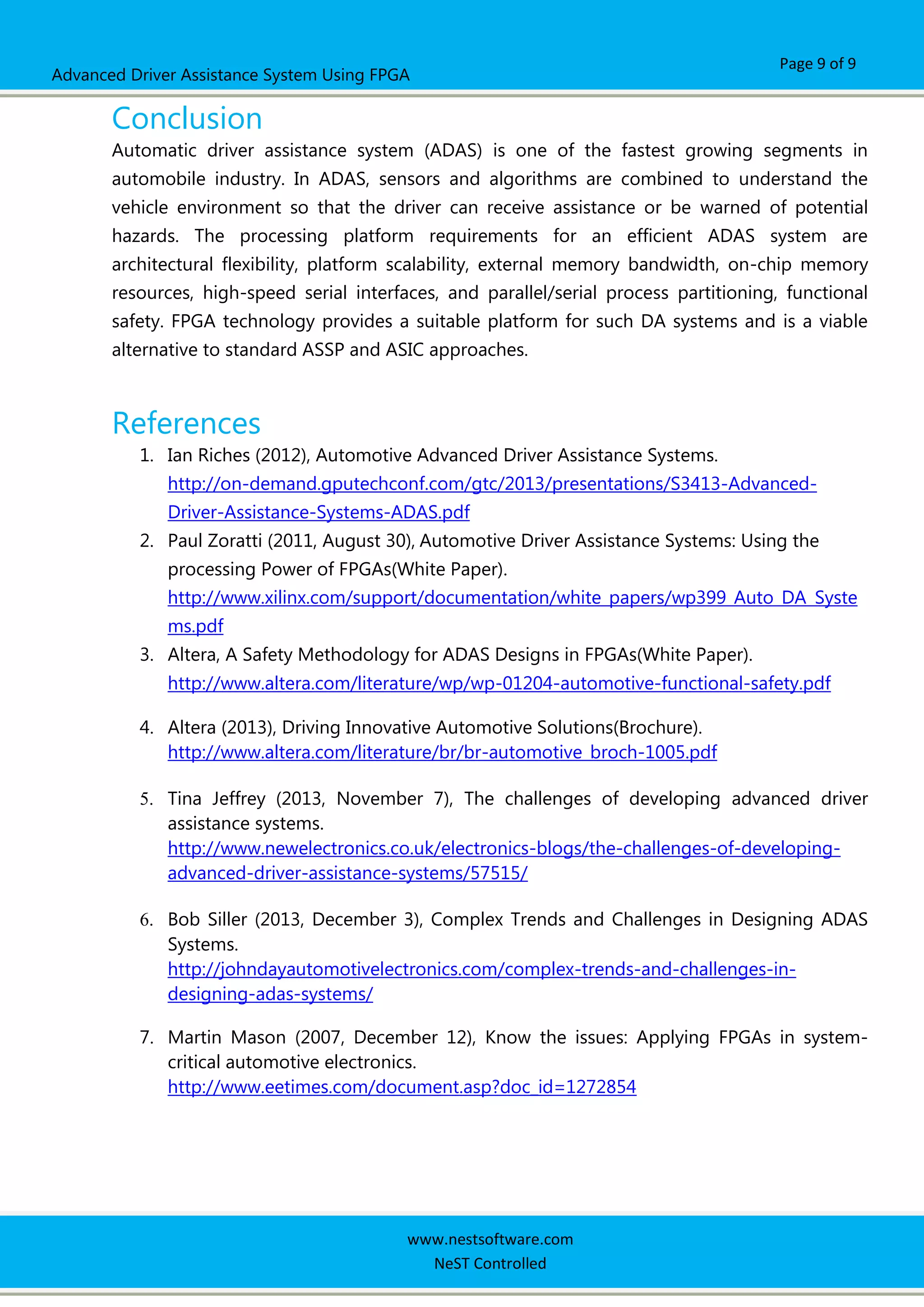 Advanced Driver Assistance System using FPGA | PDF