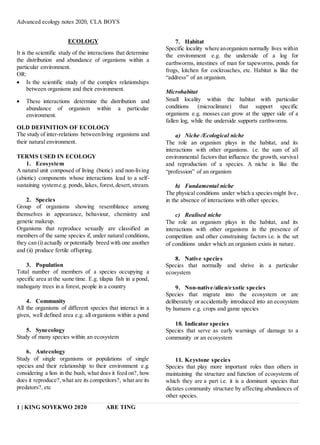 Advanced ecology notes 2020, | DOCX