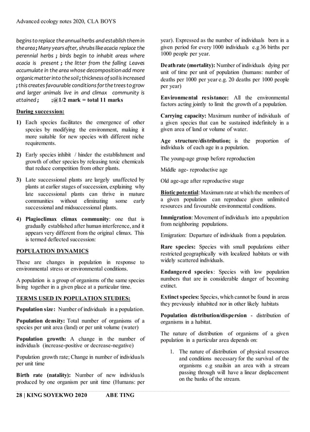 Advanced ecology notes 2020, | DOCX | Geography | Science