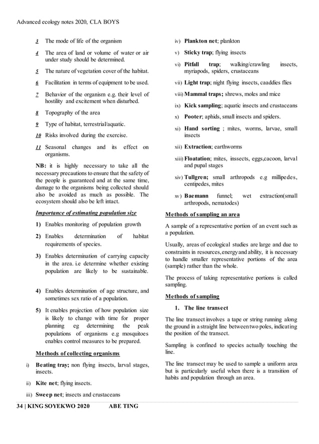 Advanced ecology notes 2020, | PDF