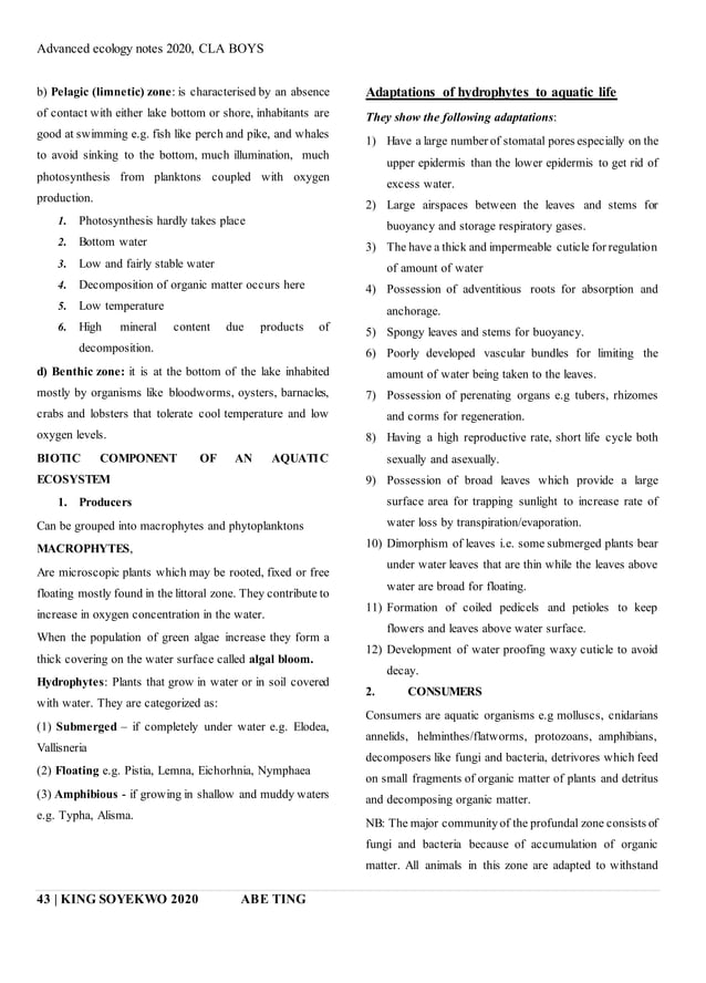 Advanced ecology notes 2020, | PDF