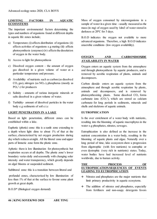 Advanced ecology notes 2020, | DOCX | Geography | Science