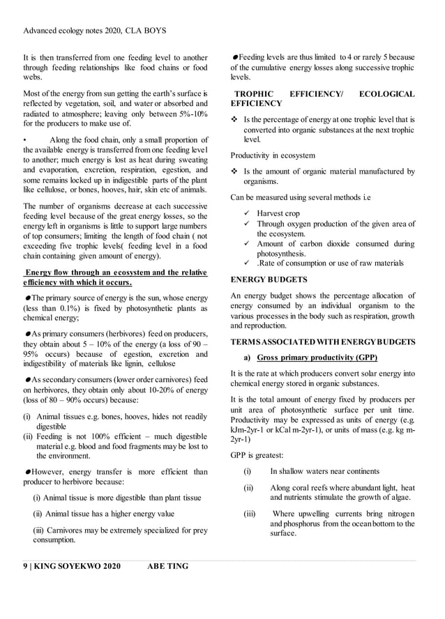 Advanced ecology notes 2020, | DOCX | Geography | Science