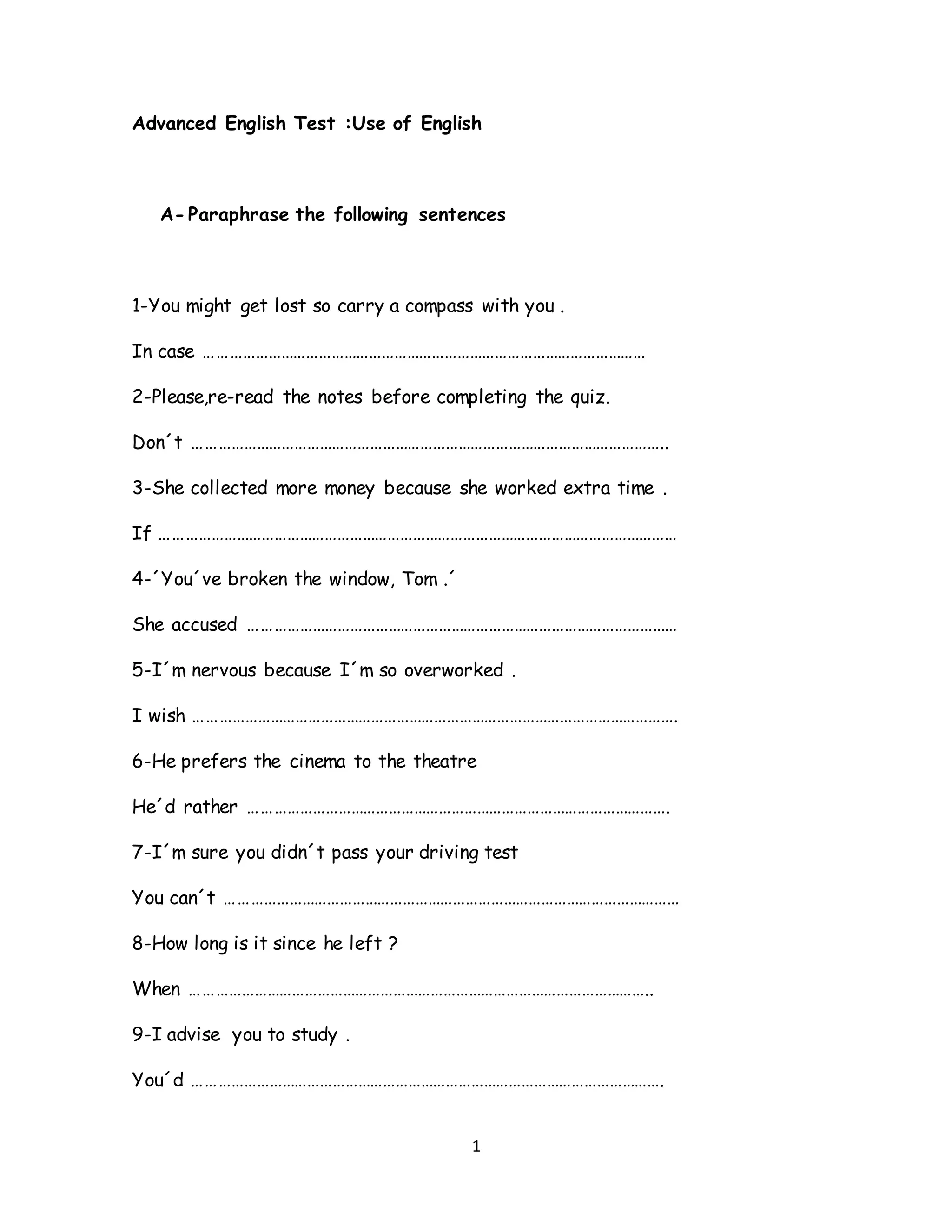 Advanced English Test : Use of English | DOCX